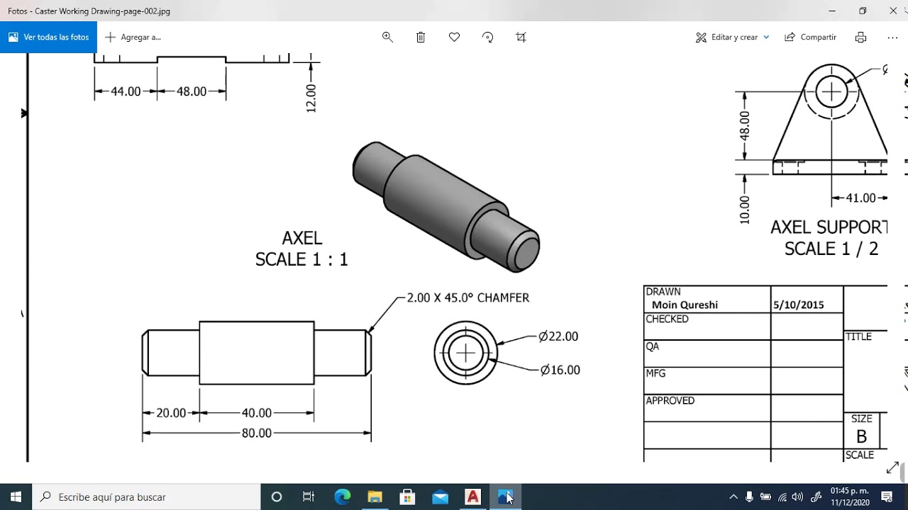 CASTER ASSEMBLY, AXEL. AUTOCAD PIEZA 2. - YouTube