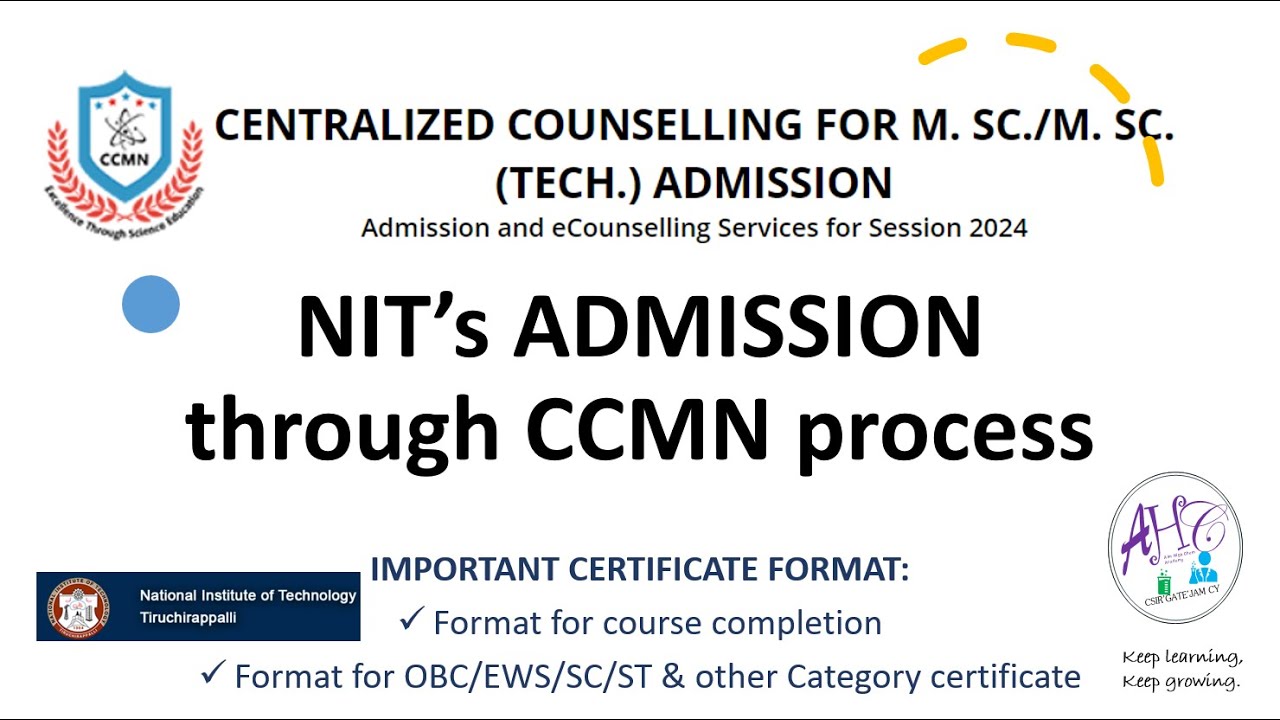 NIT's Admission | CCMN for M.Sc Admission Process | Important documents ...