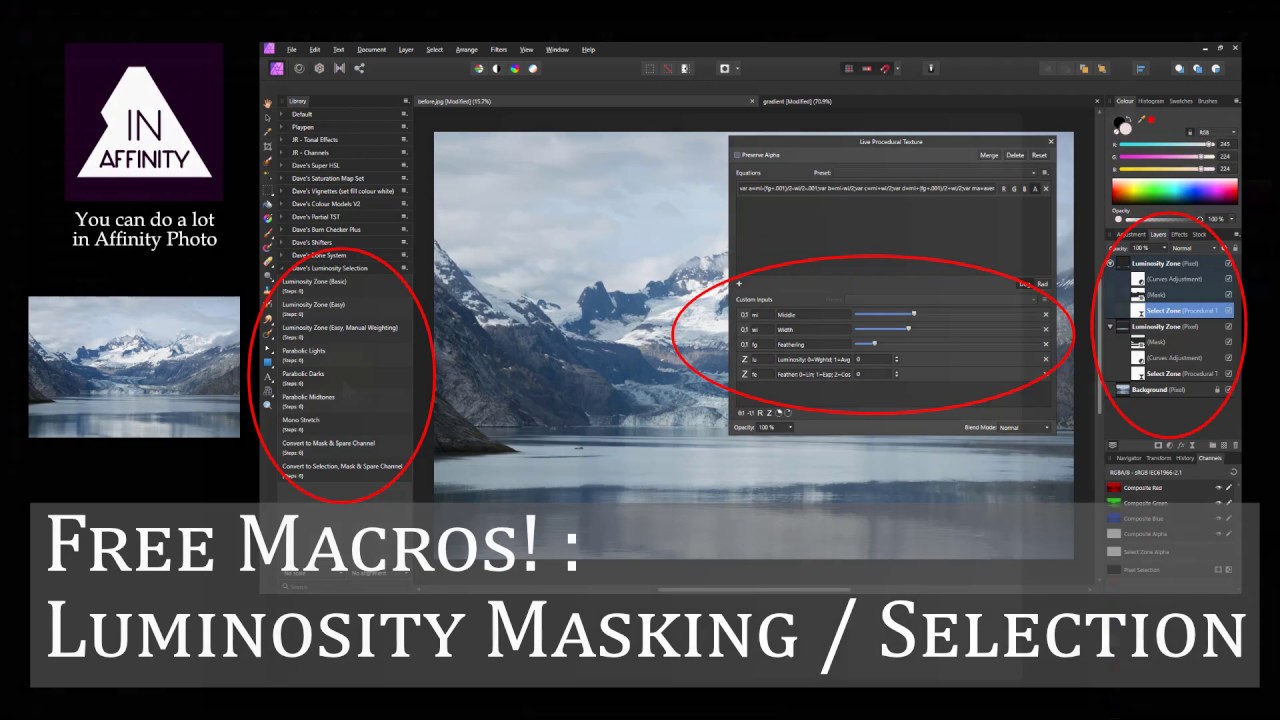 Free Macros! For Luminosity Masking / Selection in Affinity Photo - YouTube