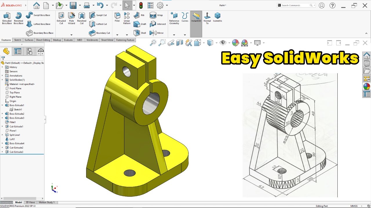 Beginner SolidWorks Practice: Modeling a Mechanical Support Part - YouTube