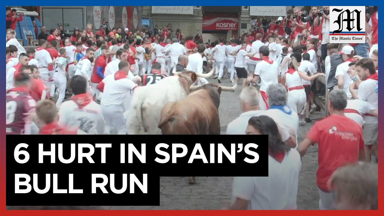 Six hurt in first bull run of Spain's San Fermin festival - YouTube