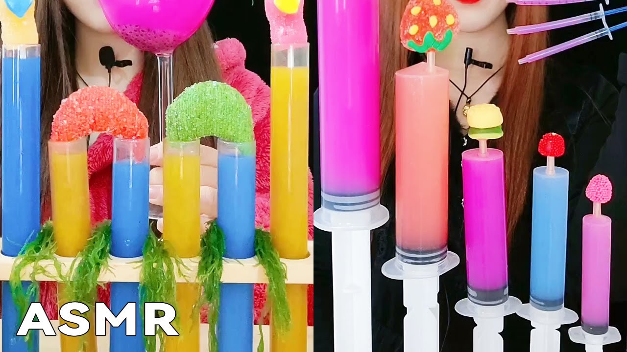 ASMR RAINBOW DRINKS | SEA GRAPES | DRINKING SOUNDS | FISH GLASS | FUDGE ...