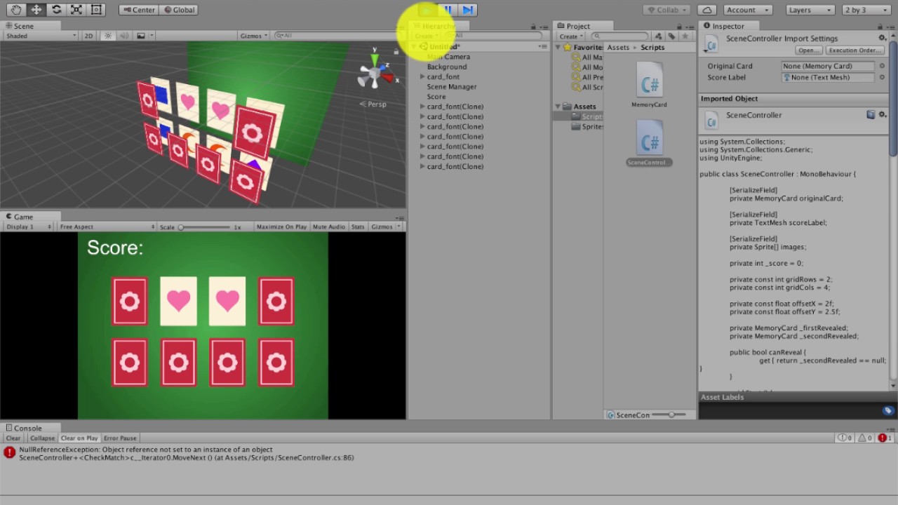 2D Memory Game - p7 - Score UI and restart button - YouTube