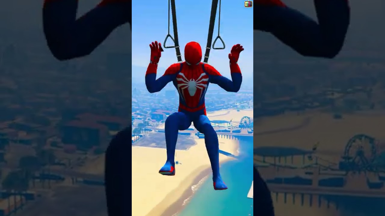 SPIDER MAN GOING DOWN THE GIANT LADDER WITH BIKE BMX - #SHORTS - YouTube