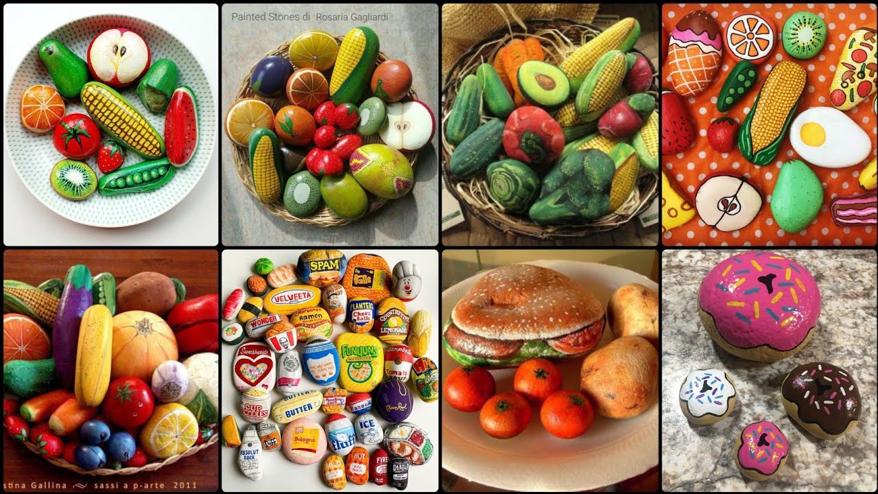 Diy best pebble art for family||diy 80+pebble fruit painting art||rocks ...