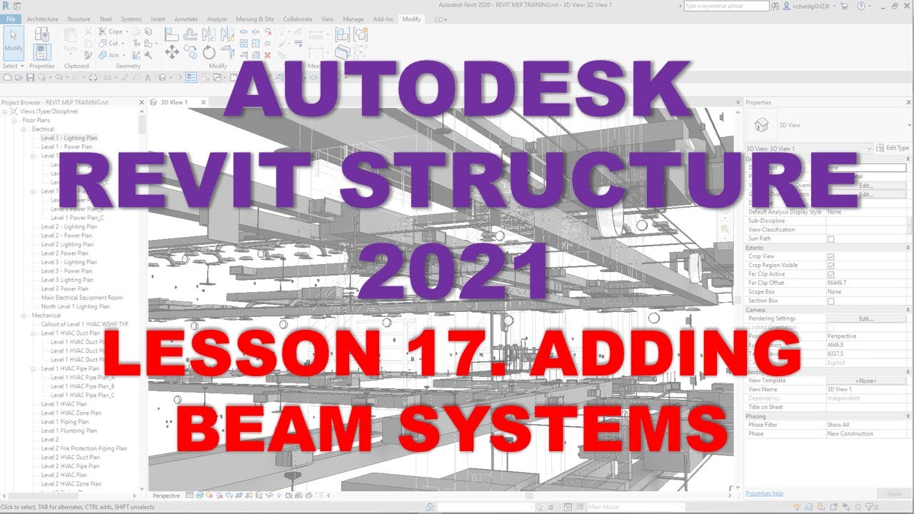 REVIT STRUCTURE 2021 - STEP BY STEP TUTORIAL 17 - ADDING BEAM SYSTEMS ...
