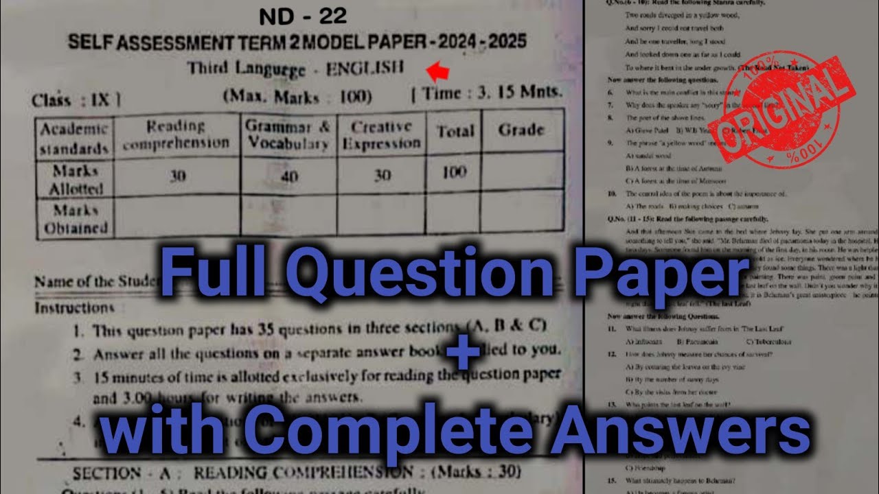 💯real Ap 9th class Sa2 English question paper 2025 answers|9th class Sa ...