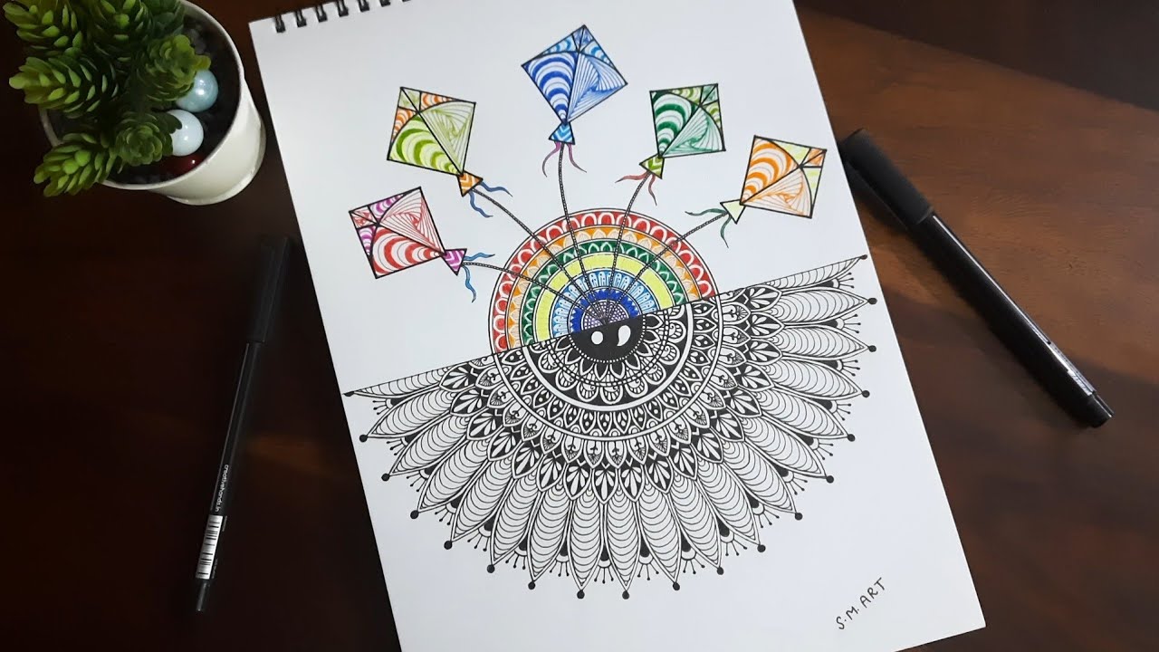 Mandala Art || Kite mandala || Makar sankranti special drawing || Easy ...