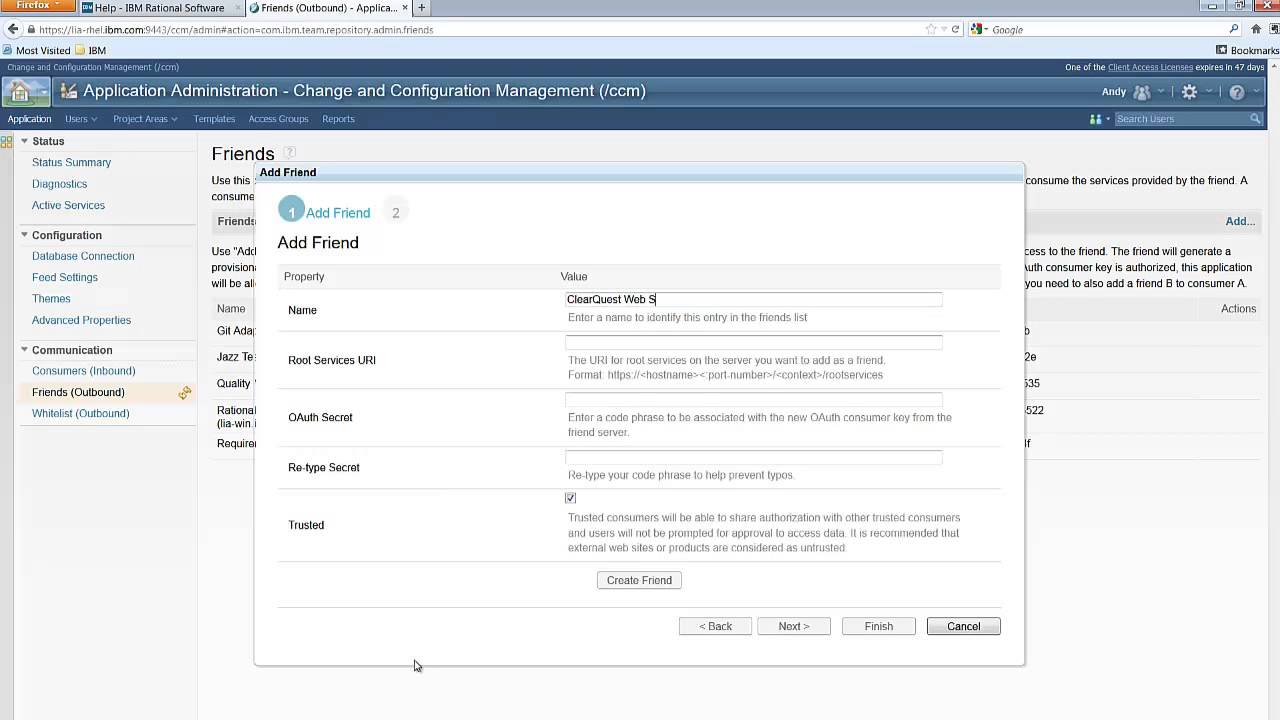 Configuring the OSLC-based Rational ClearQuest and Rational Team ...