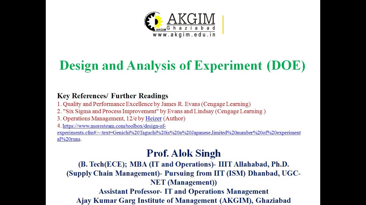 Unit 2- Lecture 27- Design and Analysis of Experiment (DOE) - YouTube