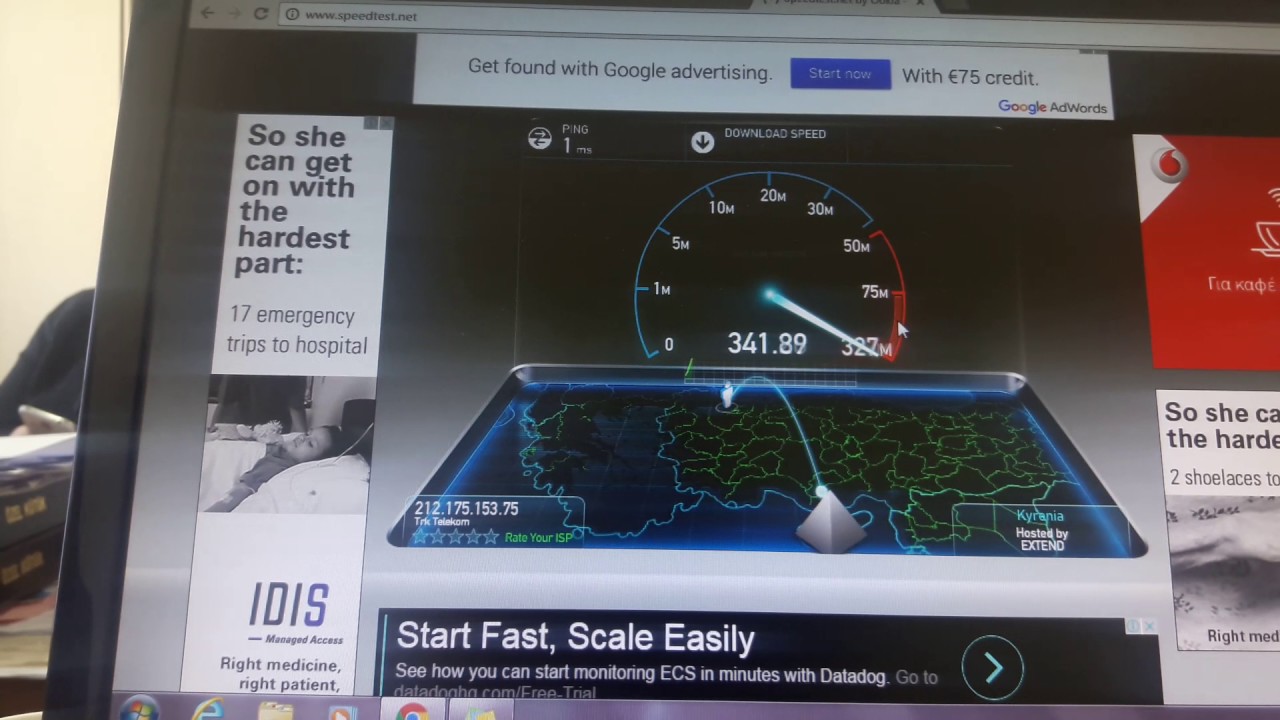 North Cyprus Fiber Optic speed test - 460 mb/s Download - YouTube