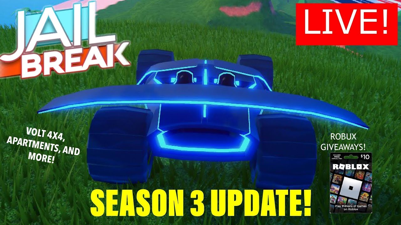 Roblox Jailbreak Live Stream! SEASON 3 UPDATE! - VOLT 4X4! - 6/4/21 ...