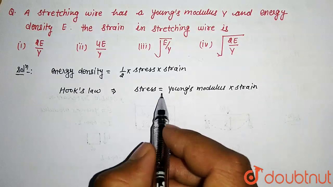 A stretching wire has a Young's modulus Y and energy density E. The ...