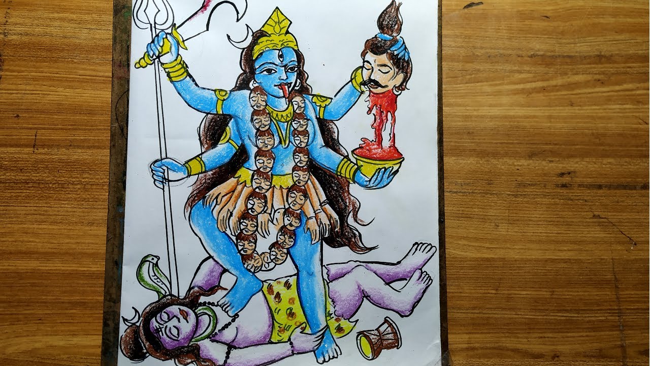 How To Draw Maa Kali Step By Step Maa Kali Easy Line Drawing Mahakali Drawing Sketch Devi Kali