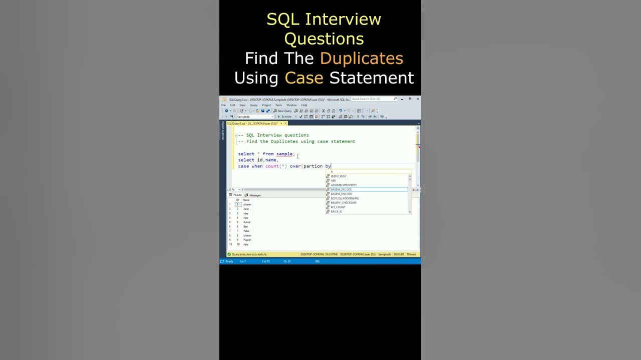 Sql Interview Questions Find Duplicate Rows Values Using Case Sql Server Sqlinterviewquestions