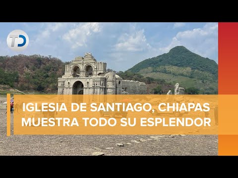 Ante sequía, emerge el templo de Santiago en Quechula, Chiapas