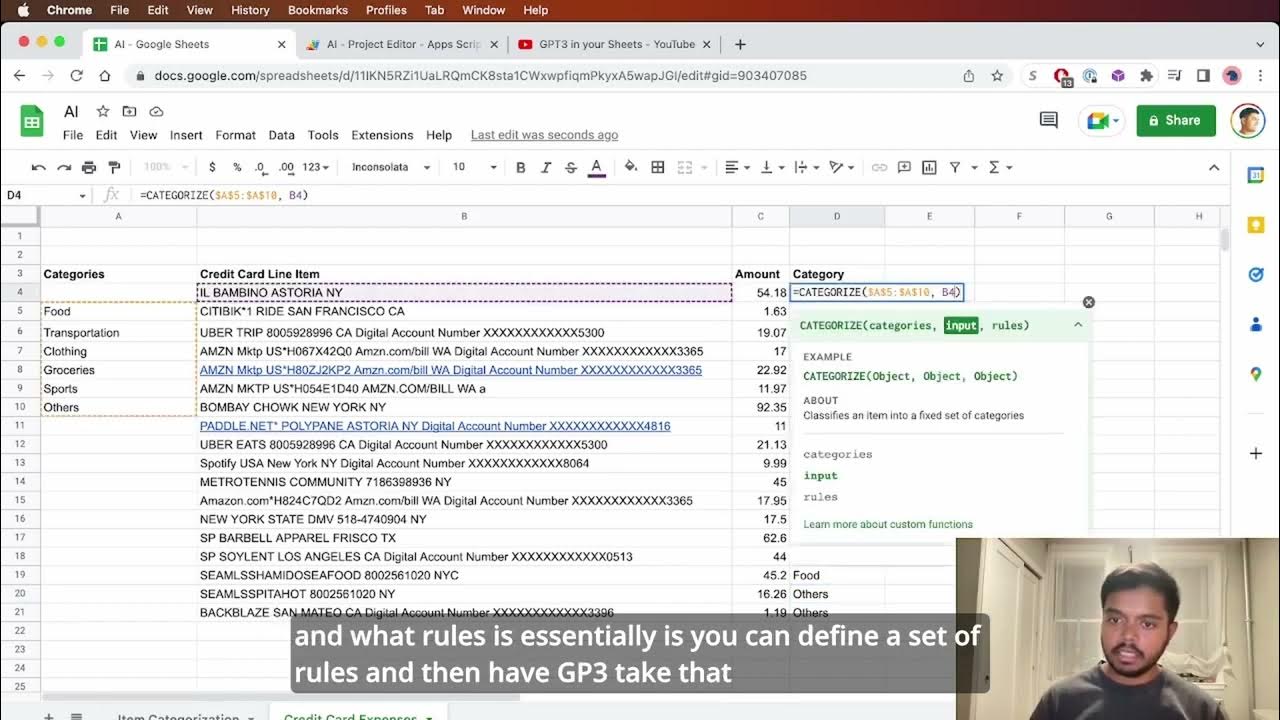 GPT3 Sheets Demo: Expense Categorization - YouTube