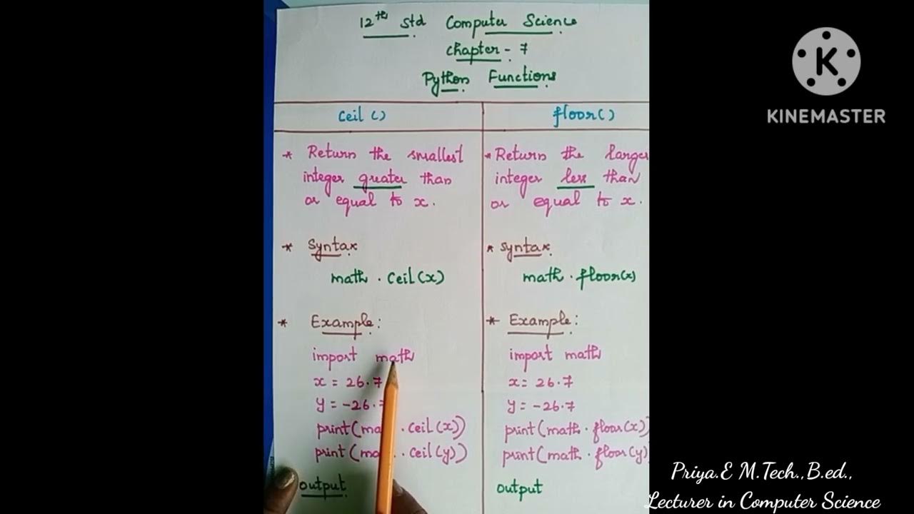 12th std Computer Science Chapter 7 Python Function(ceil() and floor() function) - YouTube