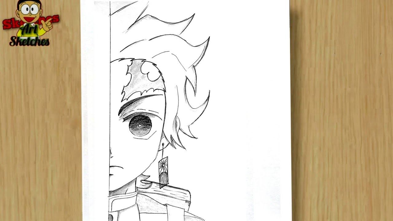 How to draw Tanjiro Kamado ( Demon slayer) | Anime drawing | Half face ...