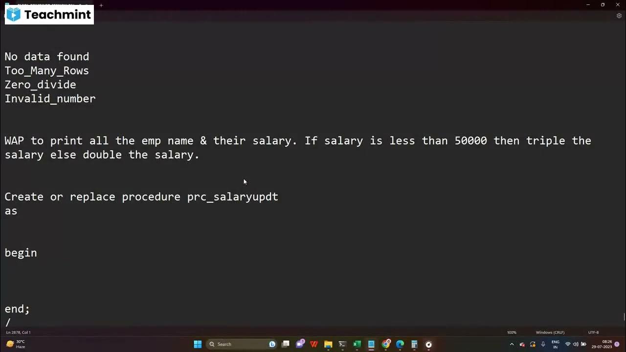 Oracle Exceptional Handling Plsql Youtube