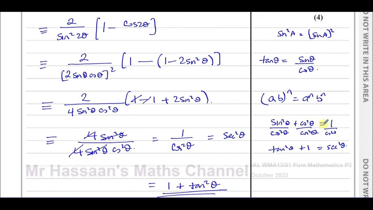 WMA13/01, (Edexcel), IAL, October 2023, Q8, Trigonometric Identities ...