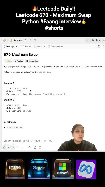 🔥leetcode Daily Leetcode 670 Maximum Swap Python Faang Interview🥇 