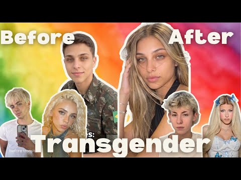 Hermosas mujeres transgénero con sus fotos de transición de hombre a mujer o de niño a niña media...