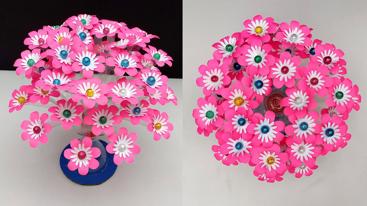 DIY-Paper flowers Guldasta made with Empty Plastic bottle|Water Bottle ...