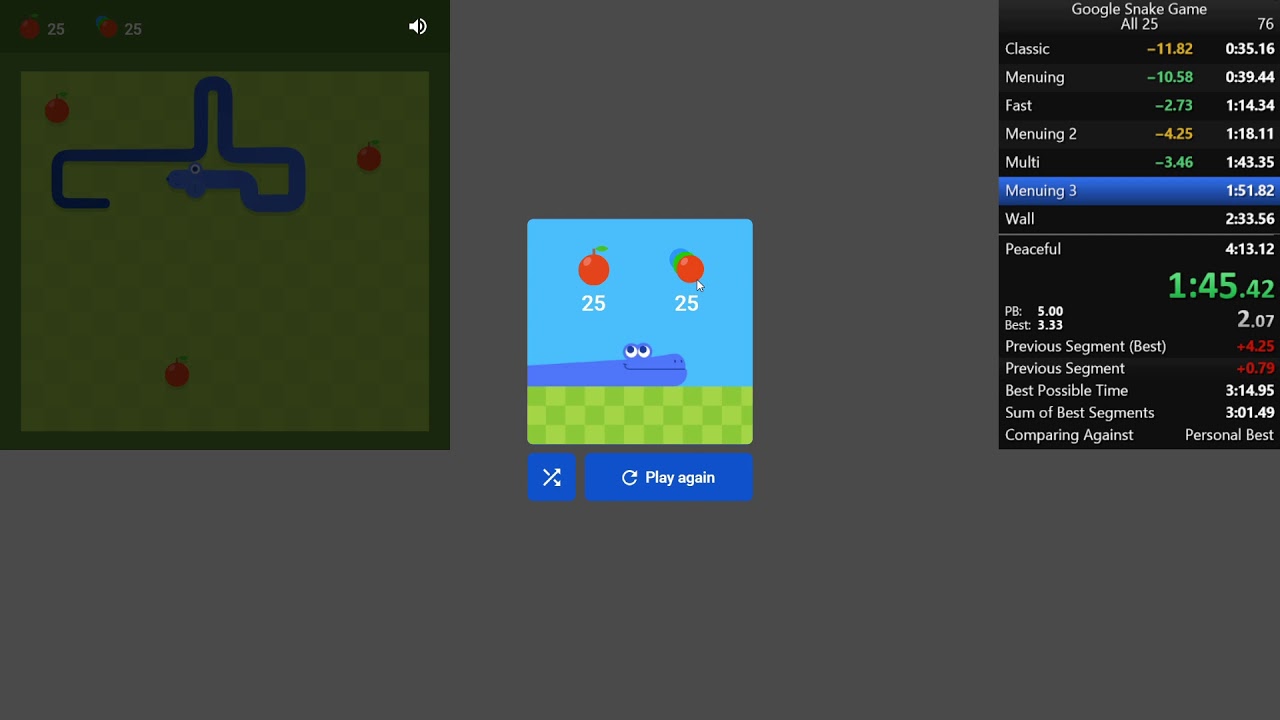 Google Snake All Modes 25 Speedrun in 3:48.033 - YouTube