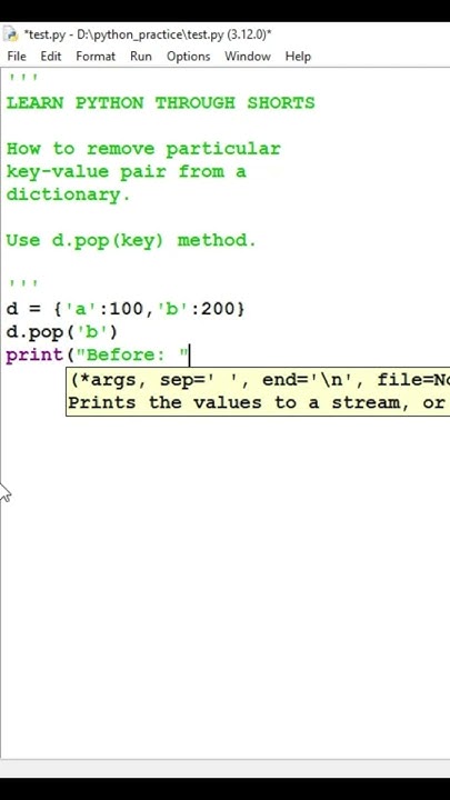 How To Remove Key Value Pair From A Dictionary Using Pop Method Shorts