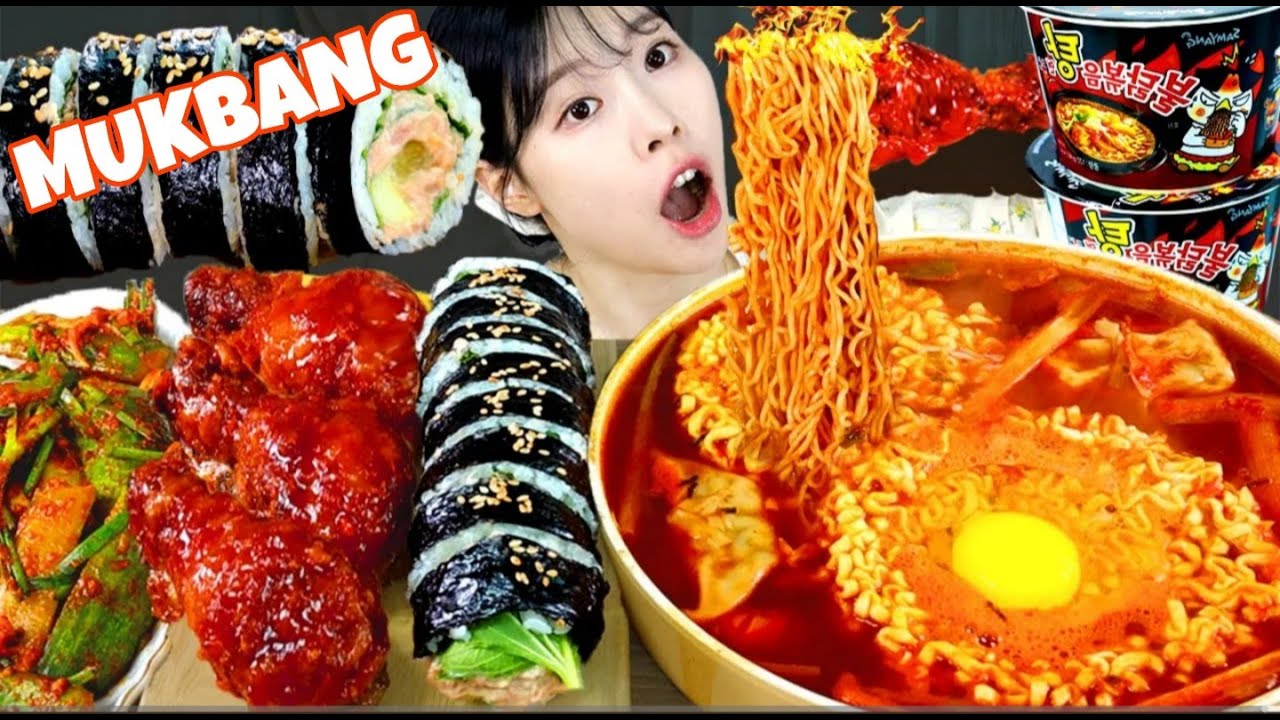 SULGI ASMR 2.0 MUKBANG Fire spicy ramen. Seasoned Chicken Cucumber ...