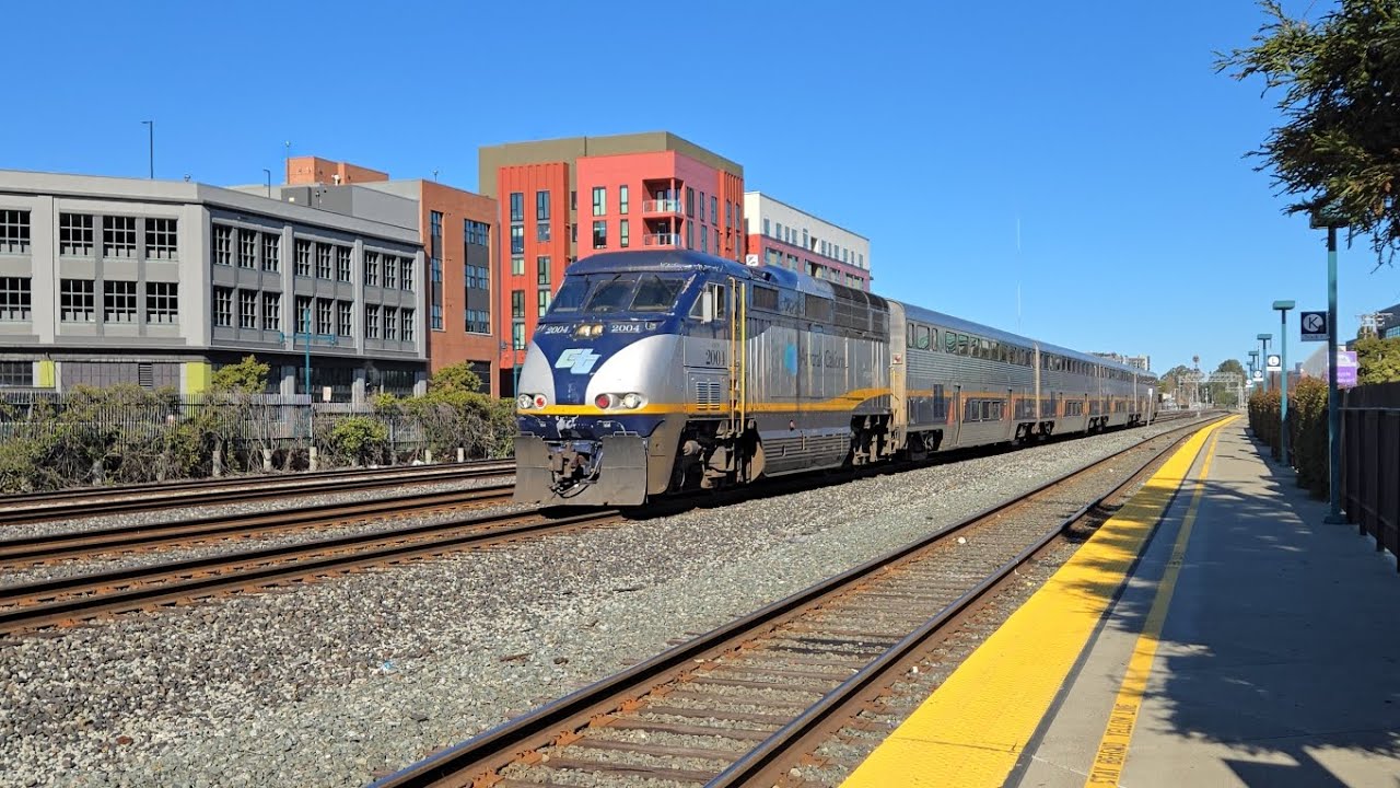 Late Amtrak Capitol Corridor #729 at Emeryville Station with CDTX #2004 F59PHI and #8314 Cab Car ...