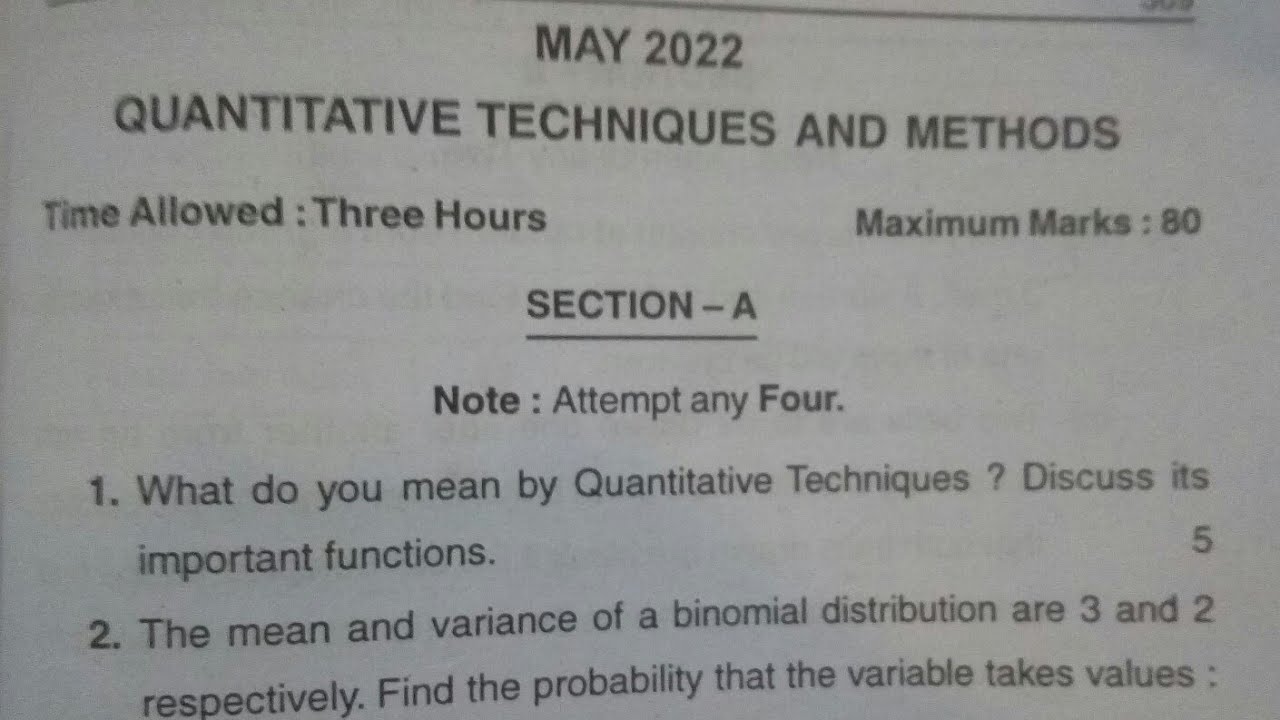 Quantitative Techniques and methods (QT) 2022 Last Year Question paper - YouTube