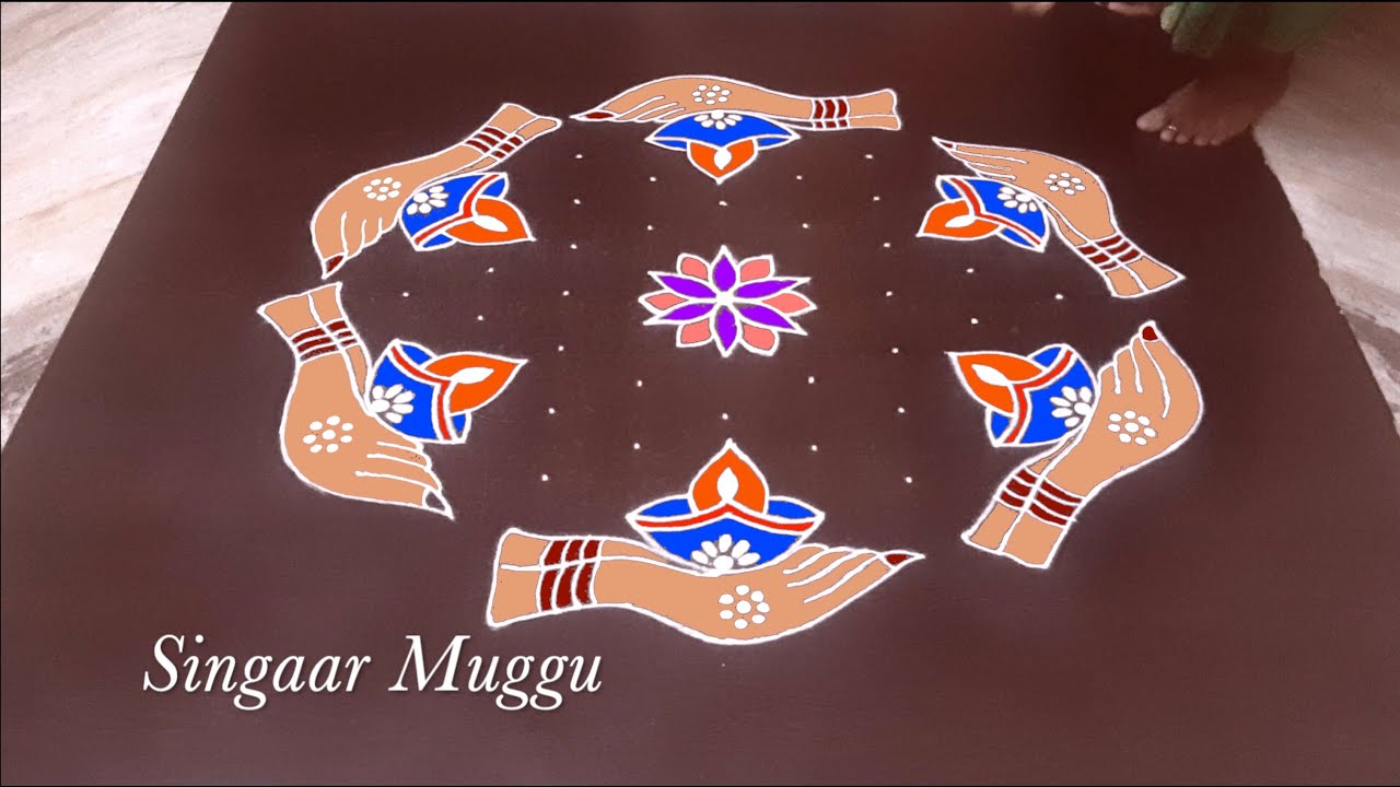 Diya rangoli with 11X6 dots | Deepam rangoli | Pandaga muggulu ...