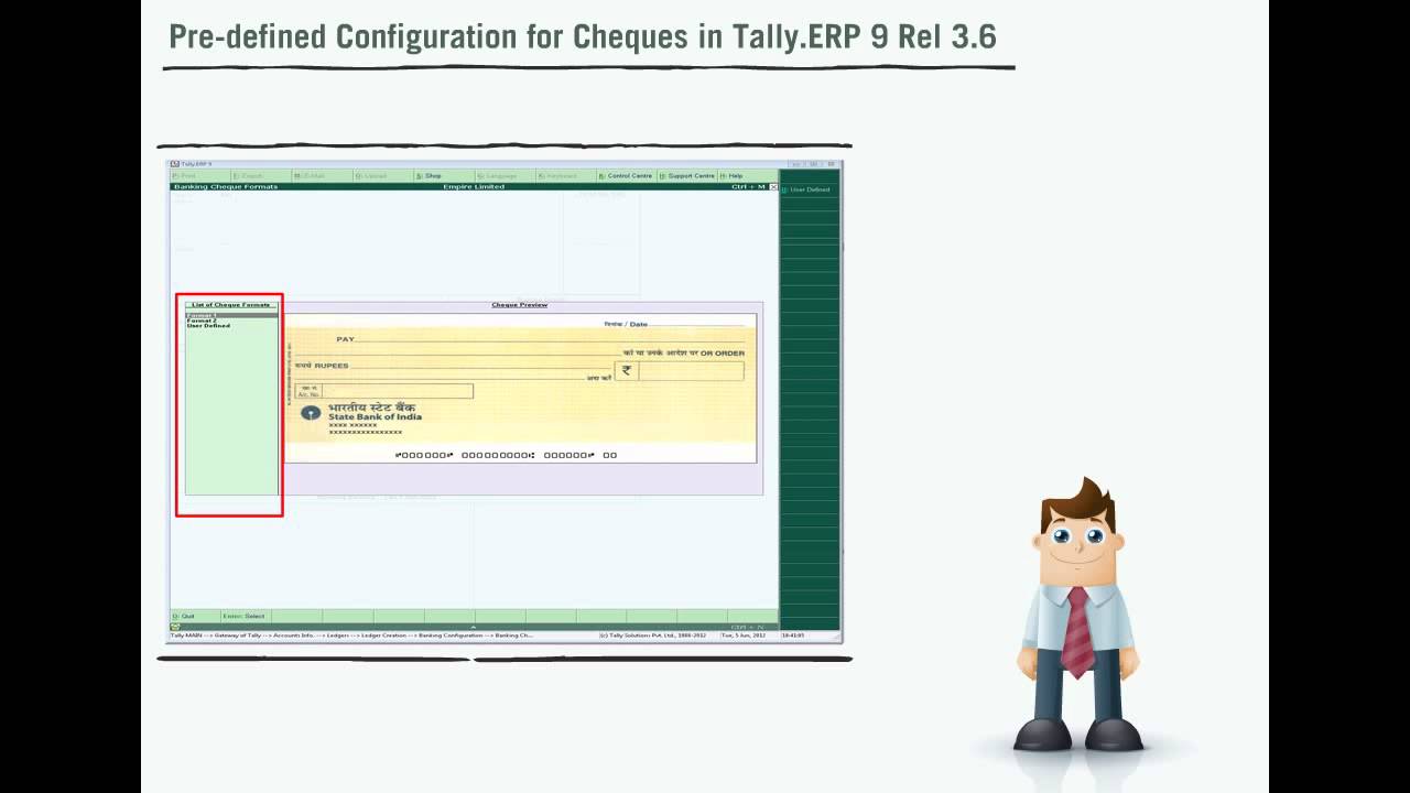 Pre-Defined Cheque Configuration in Tally.ERP 9 - YouTube