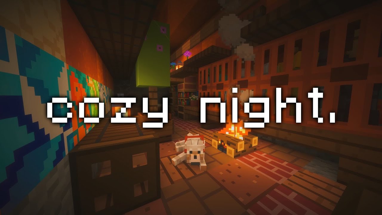 🌧️ Cozy Attic Night with Dog & Campfire 🔥 | Relaxing Minecraft Music ...