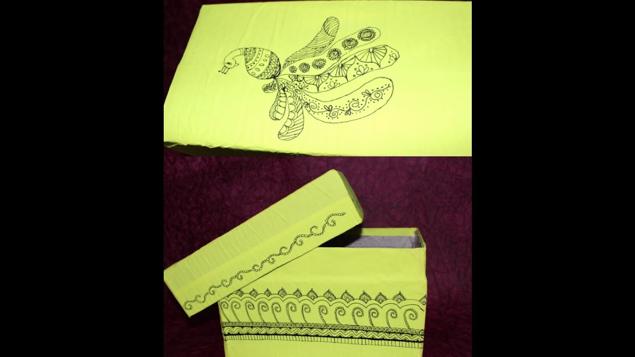 Upcycling cardboard boxes 2)DIY doodle art multipurpose storage box ...