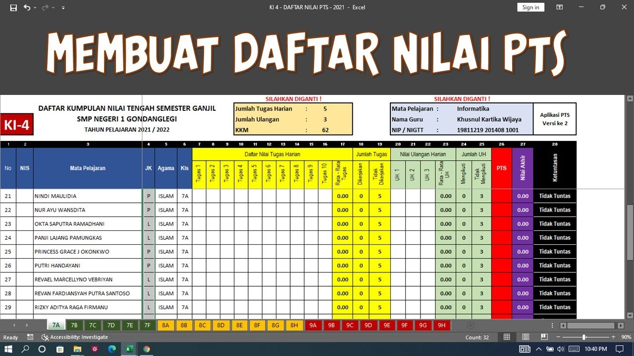 Membuat Daftar Nilai PTS - Part1 - YouTube