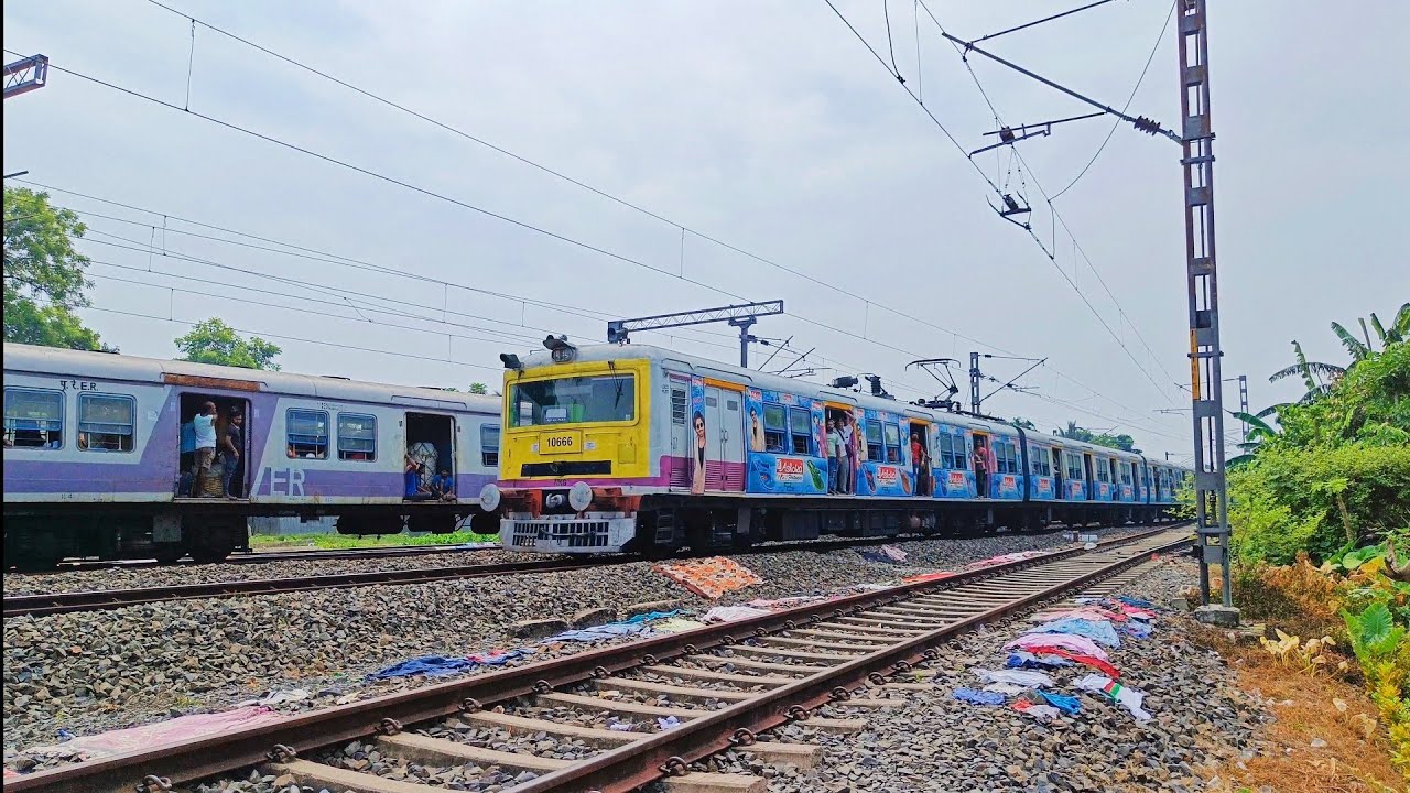 Two High speeding trains cross each other making noise - YouTube