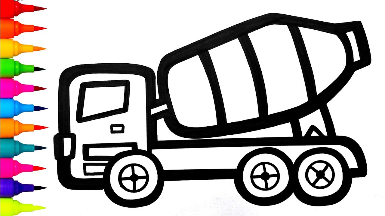 Mixer Truck & Crane, Excavator Drawing || How To Draw A Mixer Truck ...