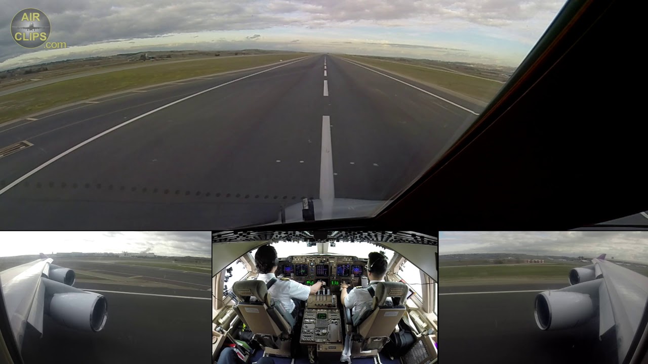 Firing down the WHOLE Runway! HEAVY Boeing 747, beautiful Cockpit ...