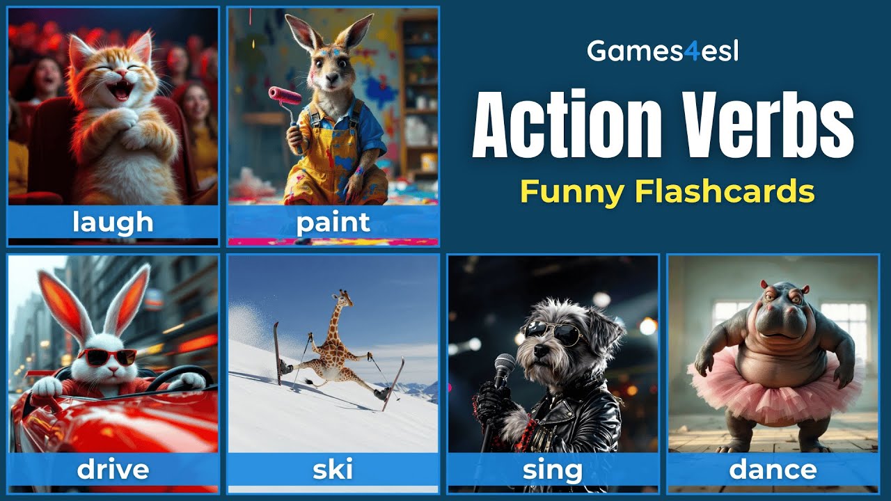 Action Verbs - Funny Flashcards - YouTube