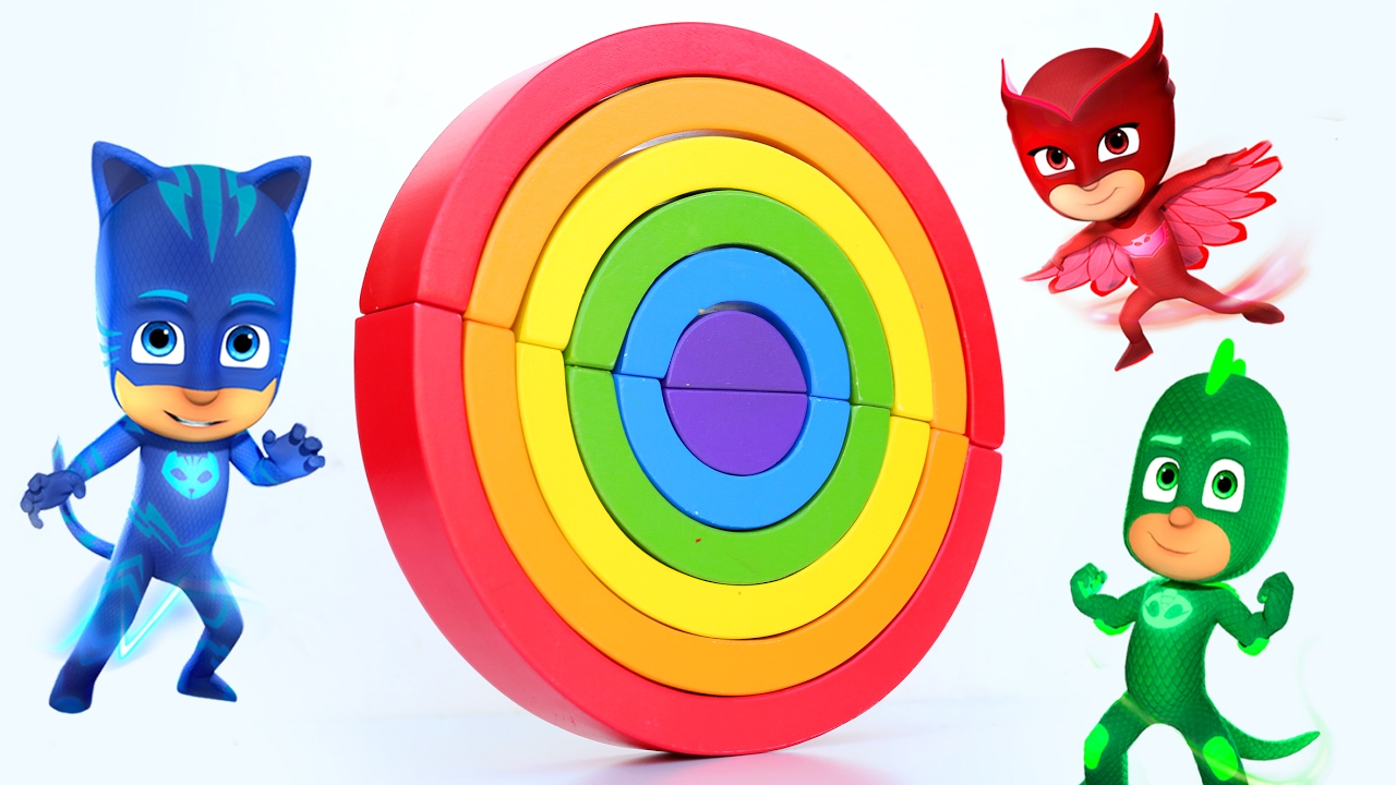 PJ Masks Wooden Rainbow Wheel Learn Colors Play Doh Panda Molds Mighty ...