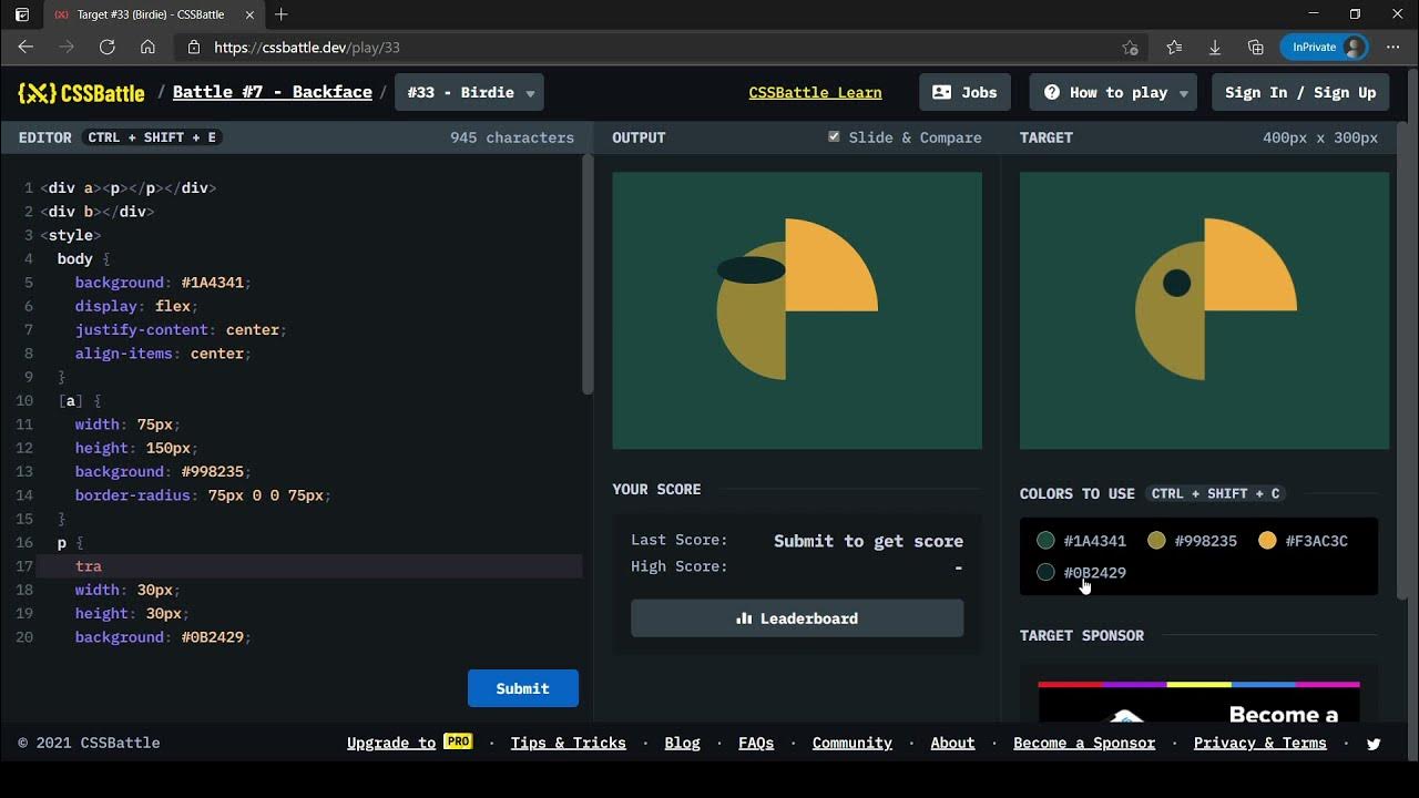 CSS Battle Target #33 | Birdie | All cssbattle.dev solutions - YouTube