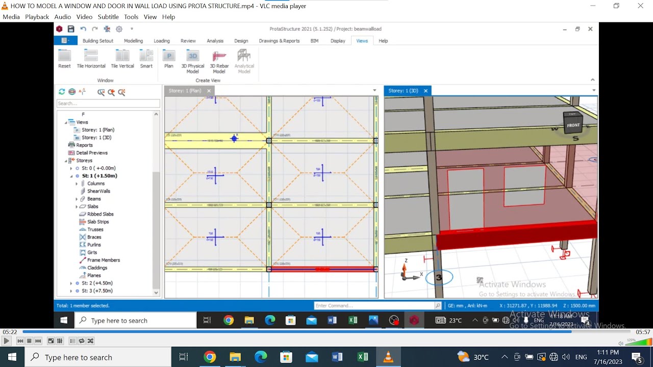 HOW TO MODEL A WINDOW AND DOOR IN WALL LOAD USING PROTA STRUCTURE - YouTube