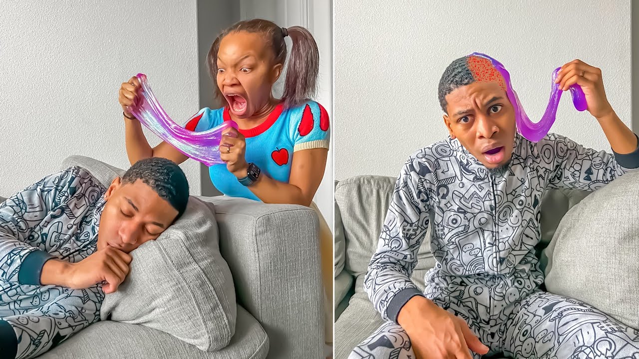 MEAN SISTER PUTS SLIME IN BROTHER'S HAIR, HE GOES BALD - YouTube