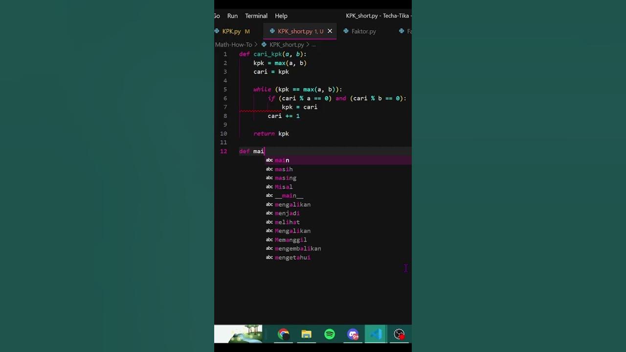 PYTHON | Mencari nilai Kelipatan Persekutuan Terkecil (KPK) menggunakan Python #shorts - YouTube