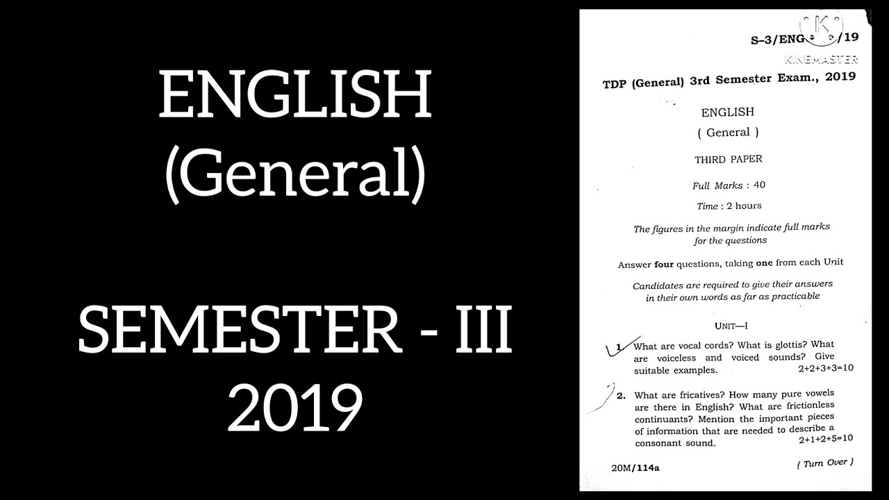 English (General) 3rd Semester 2019 Question Paper | Tripura University ...