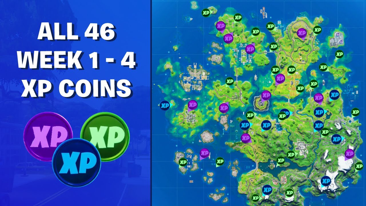 All 46 Week 1 to Week 4 Purple, Blue and Green XP Coin Locations in ...