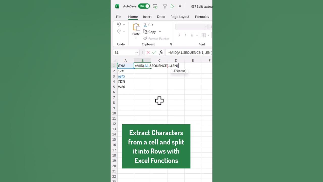 037 Split text/ numbers /symbols into columns with Excel Functions - YouTube